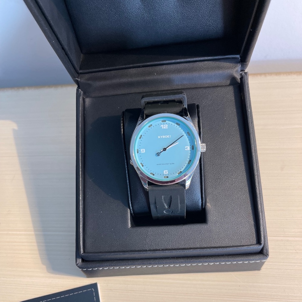 Kyboe Large Face Ocean Blue Face Watch With Black Sil… - Gem